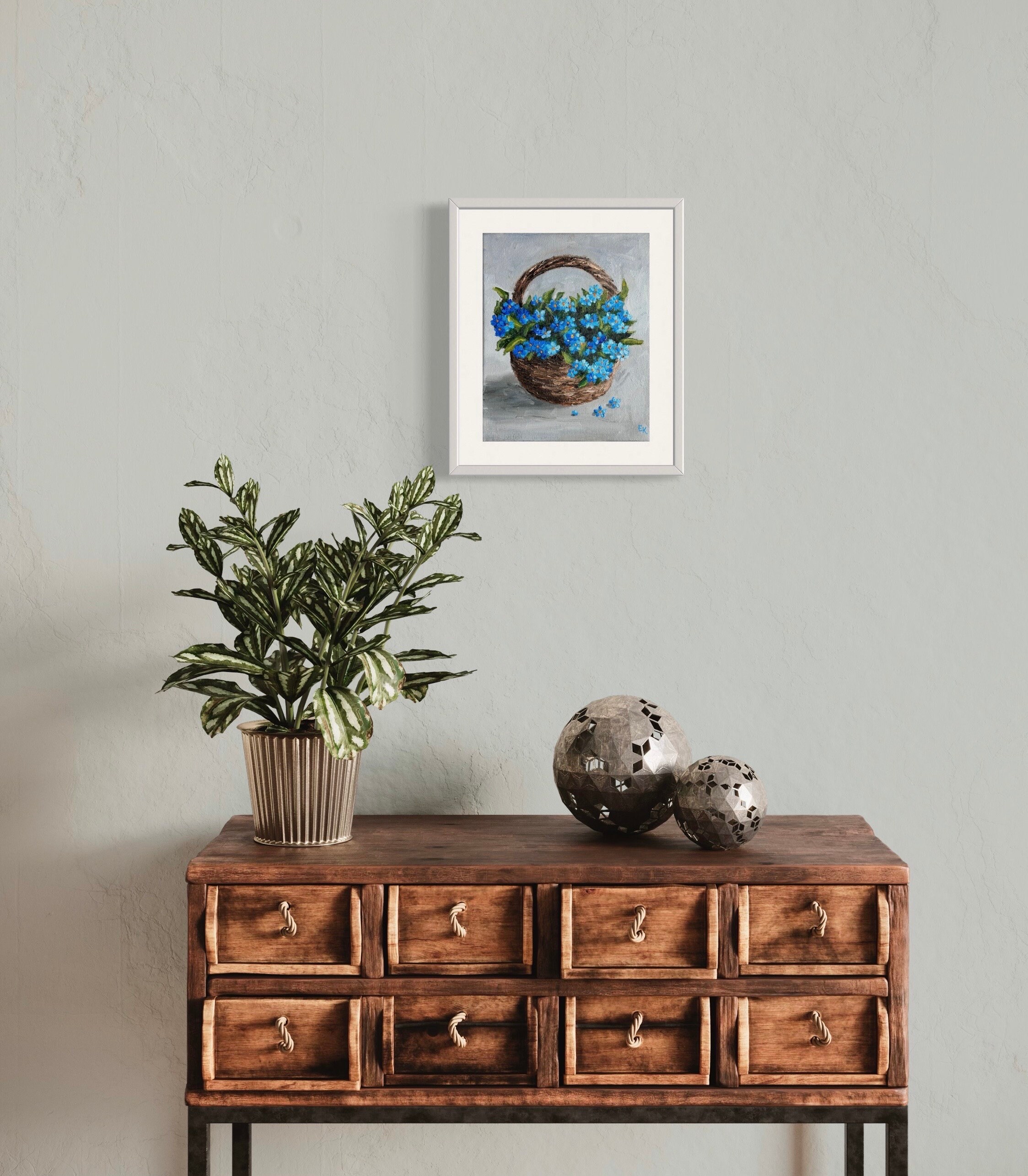 Forget-me-not Painting Wall Art Original Oil Painting Stretched Canvas ...