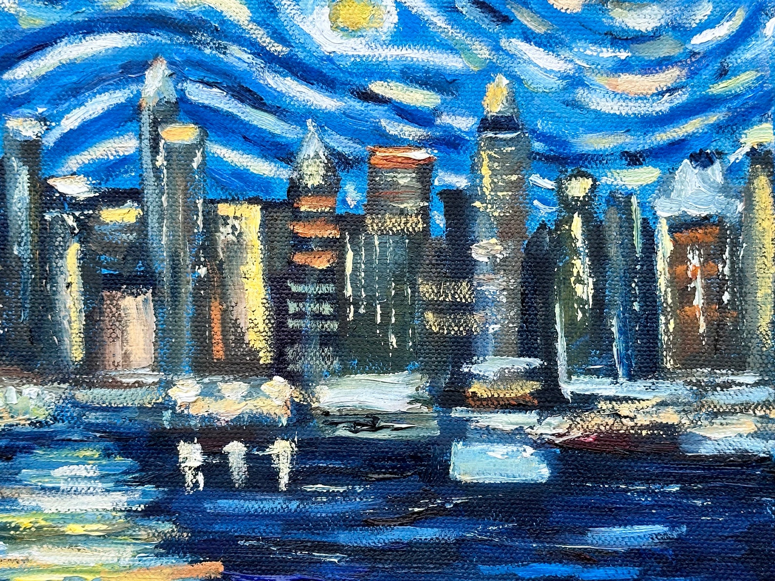Manhattan Skyline Original Oil Painting Van Gogh Style Wall Art New ...
