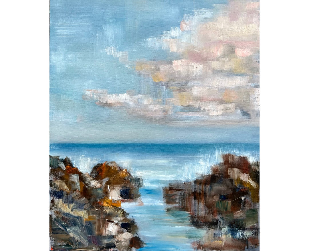 Seascape Original Oil Painting Ocean Beach Abstract Wall Art 20 by 24 ...