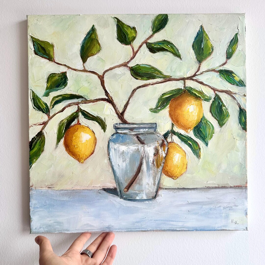 Lemon Original Oil Painting Impressionistic Citrus Wall Art 16x16 ...