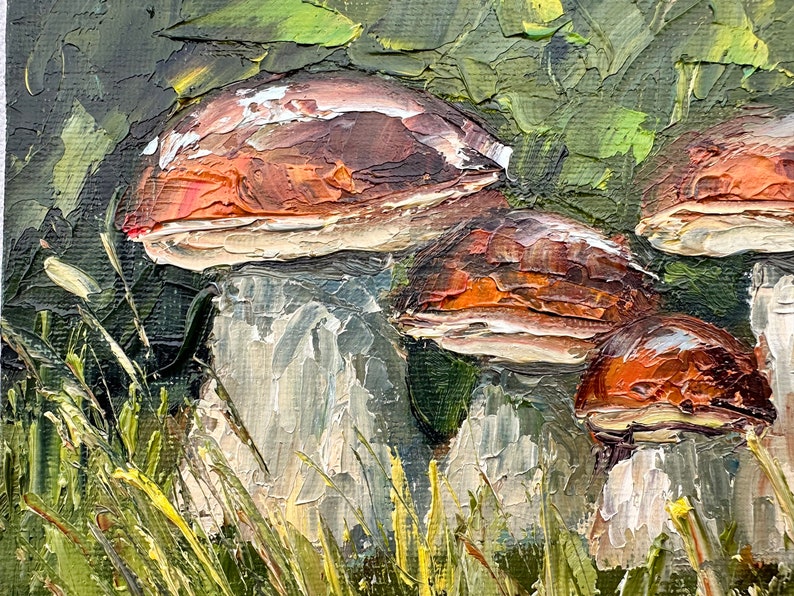 Mushrooms Oil Painting Original Artwork Fall Wall Art on Panel 5x7 Inch ...