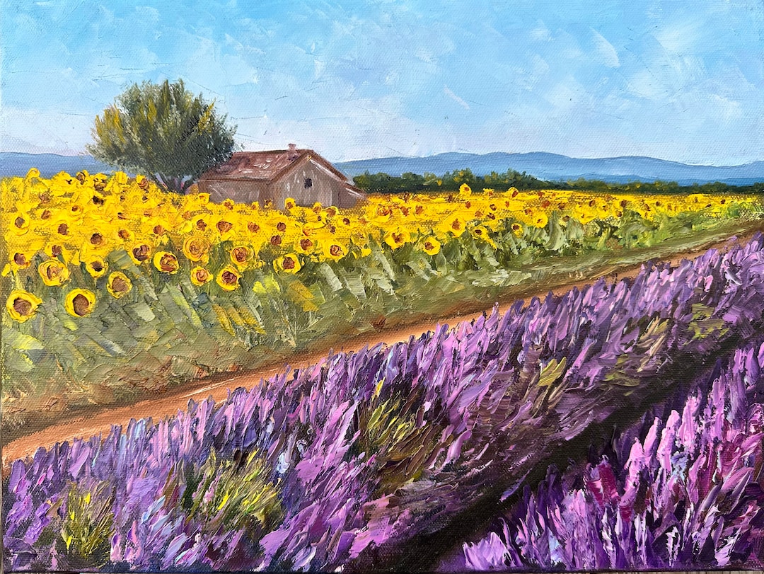 Provence Lavender Painting Sunflowers Field Landscape Original Art ...