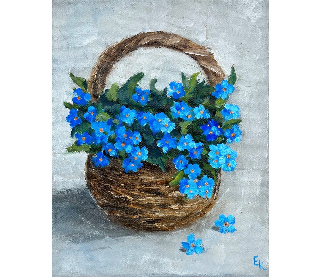 Forget-me-not Painting Wall Art Original Oil Painting Stretched Canvas ...
