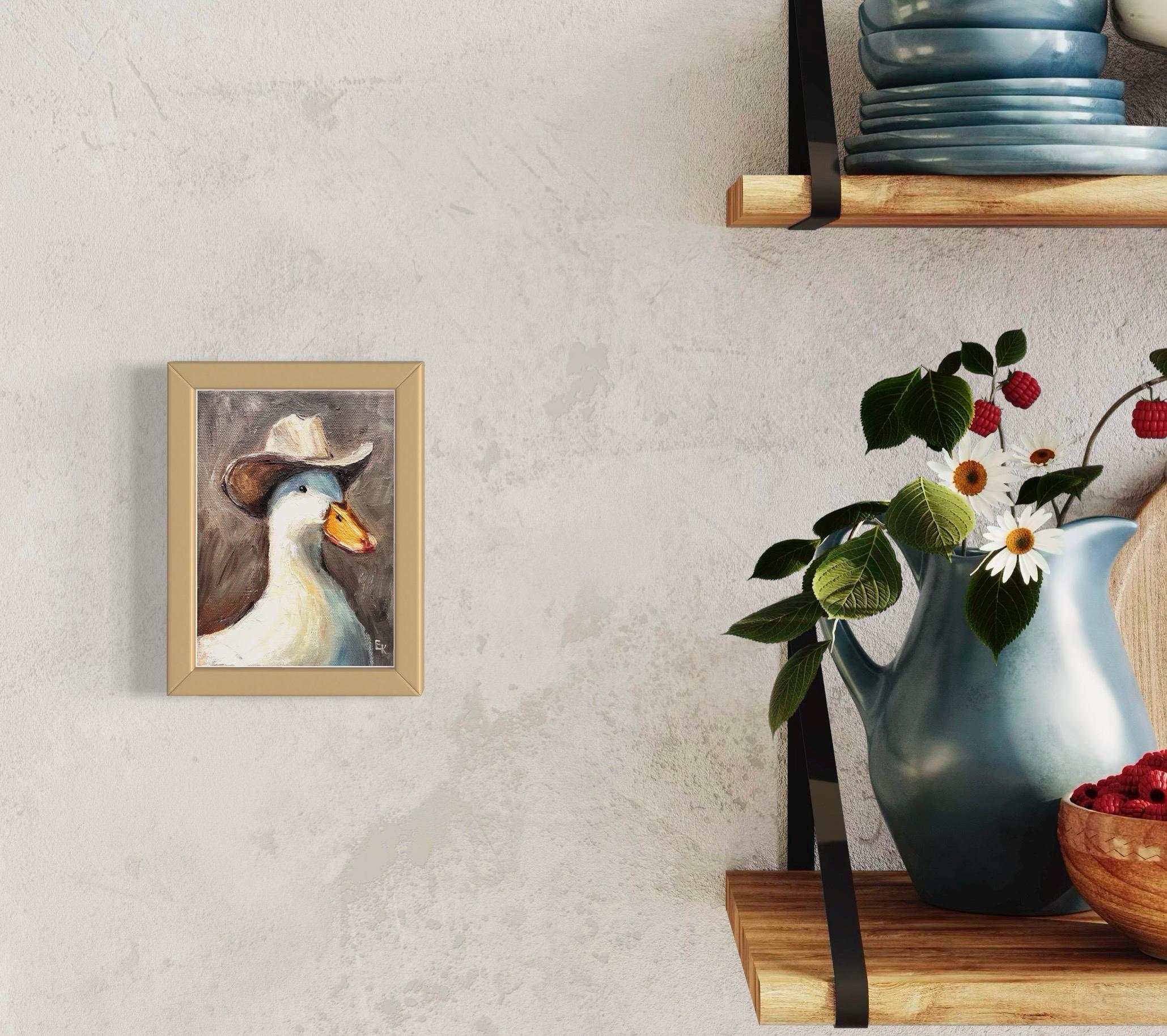 Cowboy Duck Oil Painting: Whimsical Farm Animal Art, 5x7 Canvas - Etsy