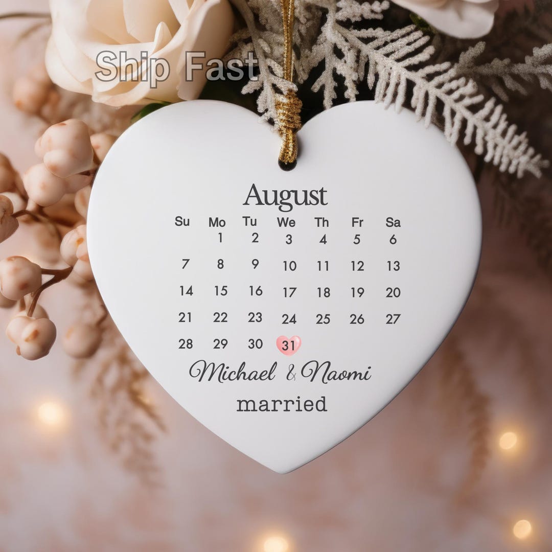 Personalized Wedding Date Calendar Ornament Custom Ceramic Keepsake for ...