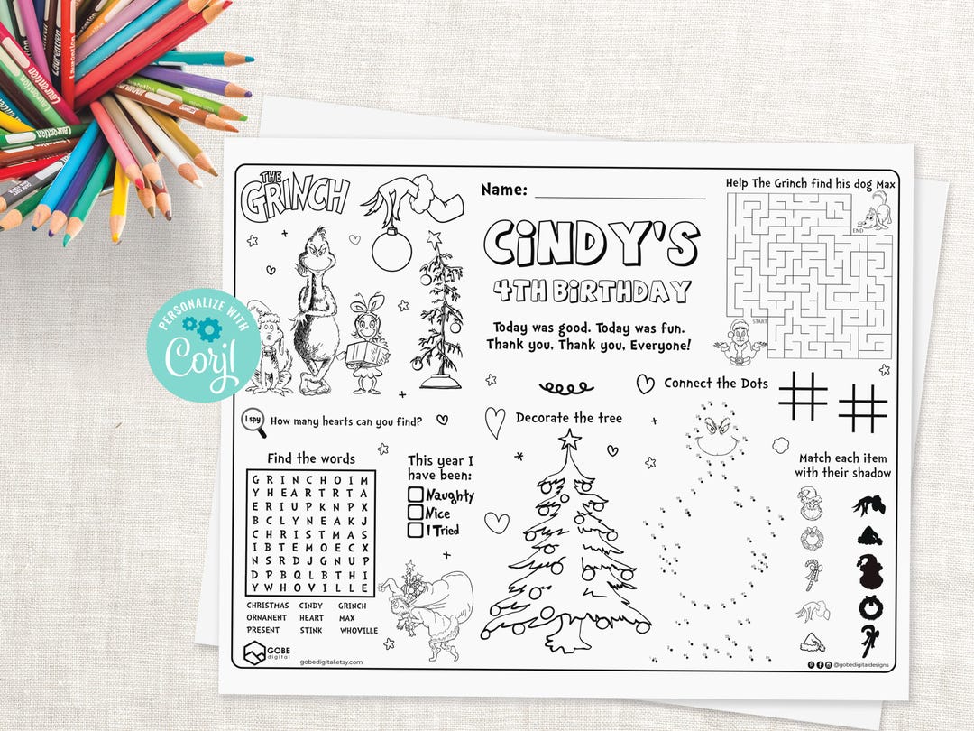 Merry Grinchmas Coloring Page Ideal for Teachers, Birthday Party Favors ...