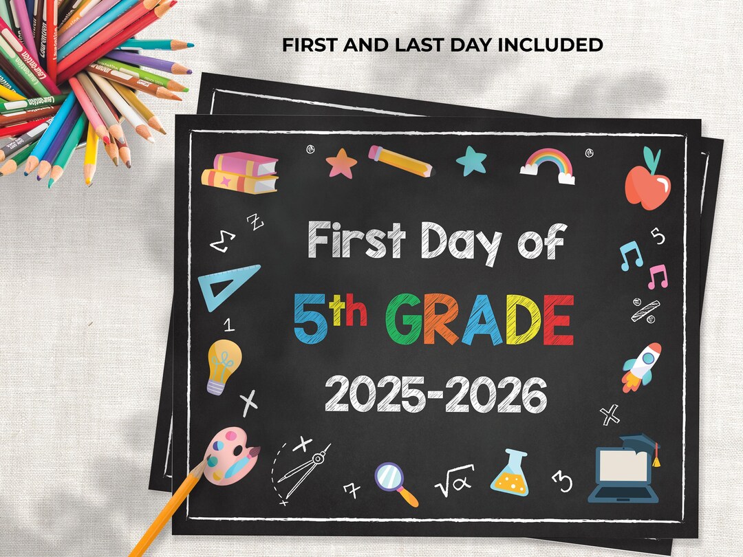 First Day of 5th Grade Sign Back to School Printable Poster Instant ...