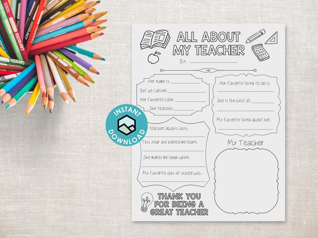 All About My Teacher Printable - Teacher Appreciation Week Gift ...