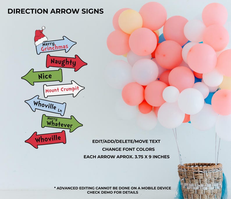Merry Grinchmas Directional Arrows Sign Digital - Grinchmas Editable ...