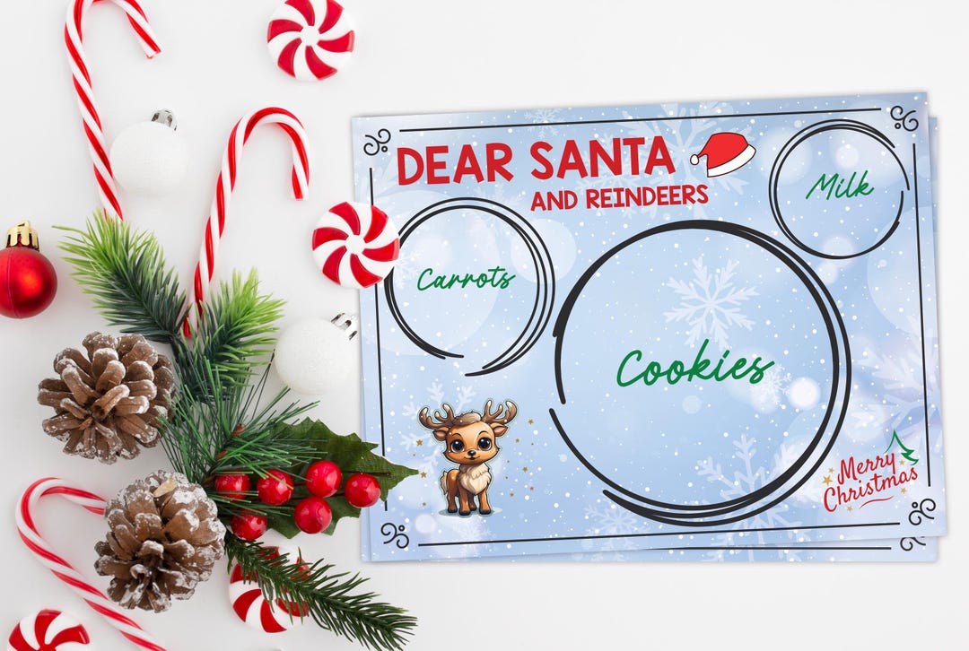 Santa's Cookies and Milk Placemat. Dear Santa Mat, Printable Christmas ...