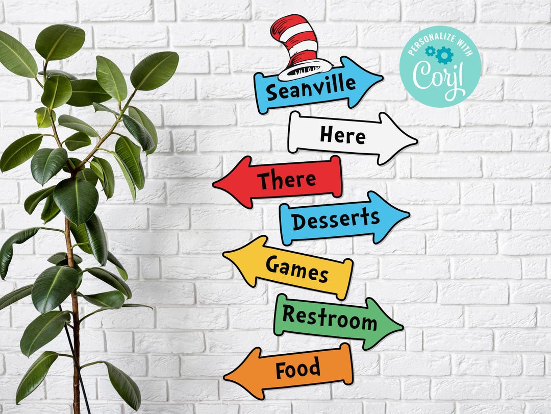 Cat Hat Directional Arrows Sign Digital Download - Cat Hat Editable ...