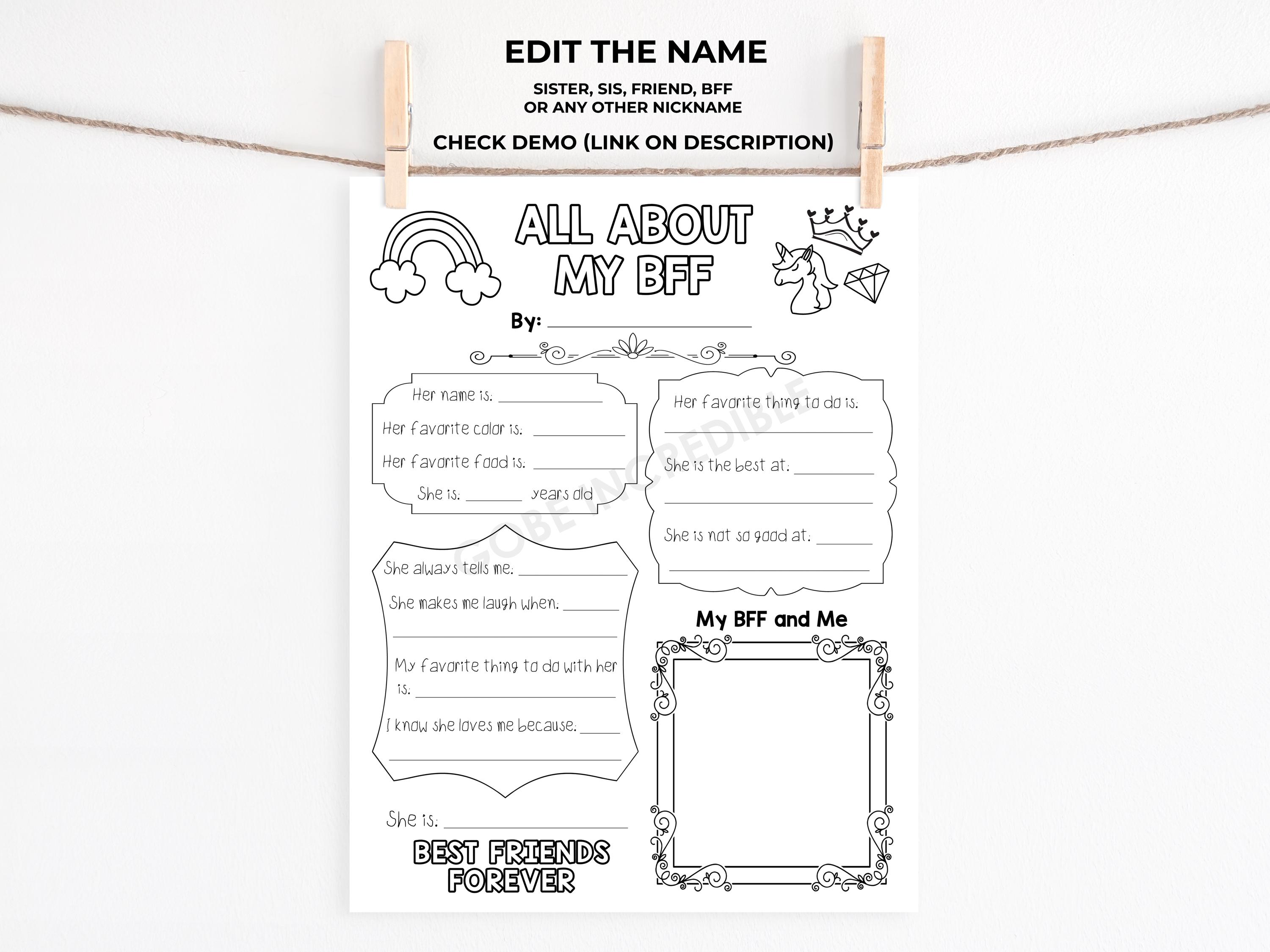 All About My Sister Printable - Mother's Day Gift - Mother's Day ...