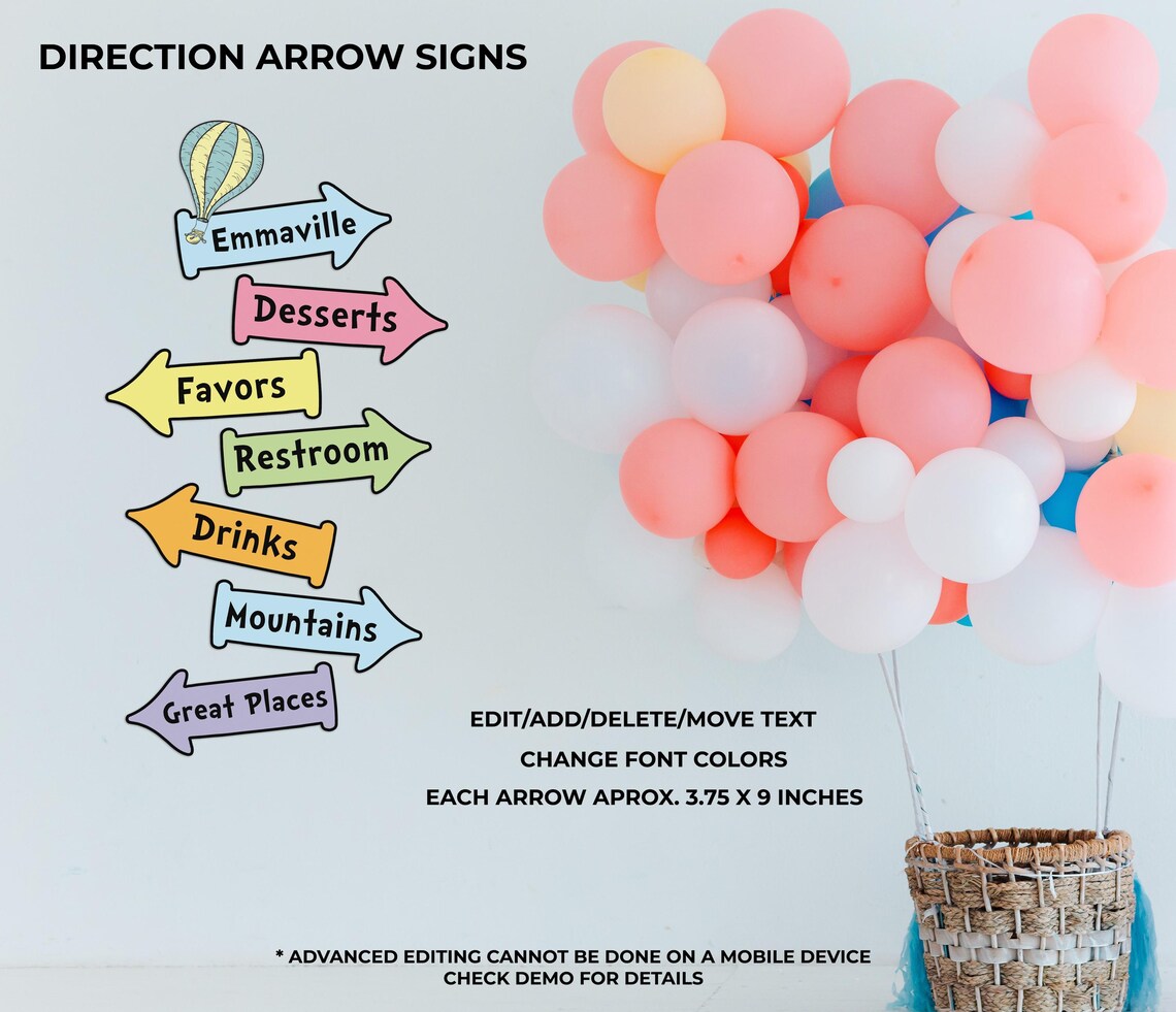 Directional Arrows Sign Digital - Hot Air Balloon Editable Street Signs ...