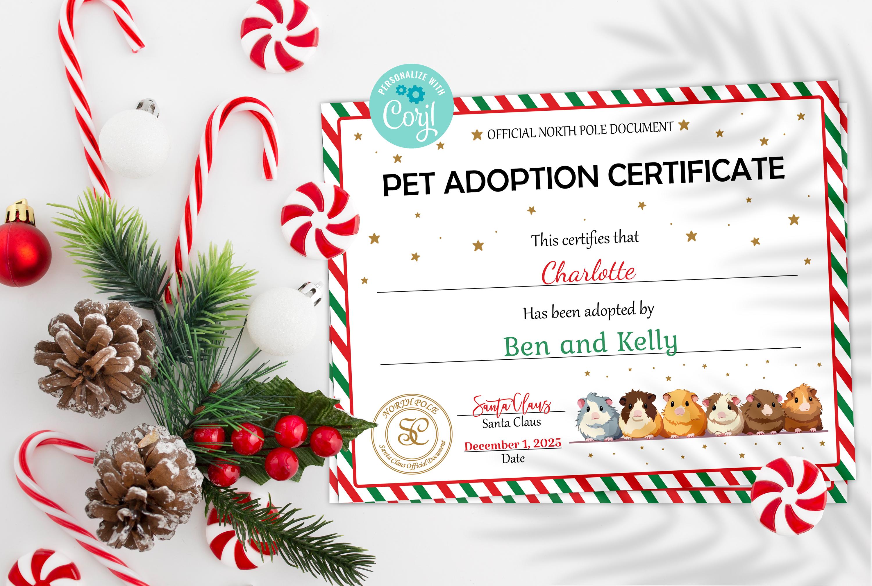 Santa's Official Guinea Pig Pet Adoption Certificate. Adopt a Guinea ...