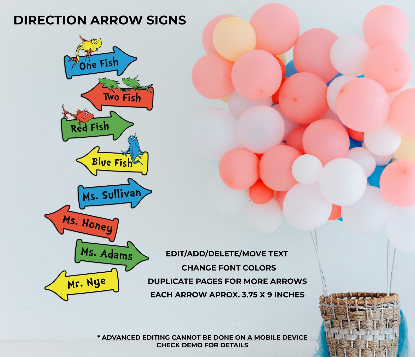 One Fish Two Fish Directional Arrows Sign - One Fish Two Fish Editable ...
