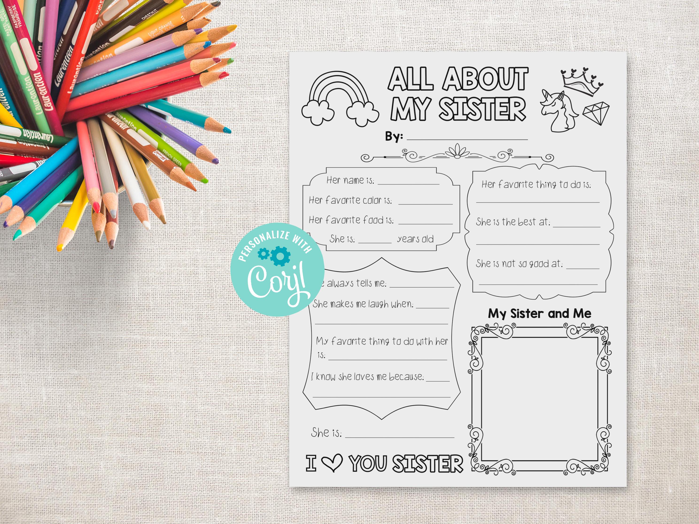 All About My Sister Printable - Mother's Day Gift - Mother's Day ...