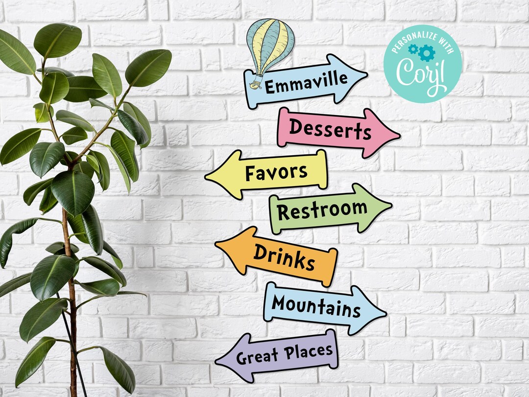 Directional Arrows Sign Digital - Hot Air Balloon Editable Street Signs ...