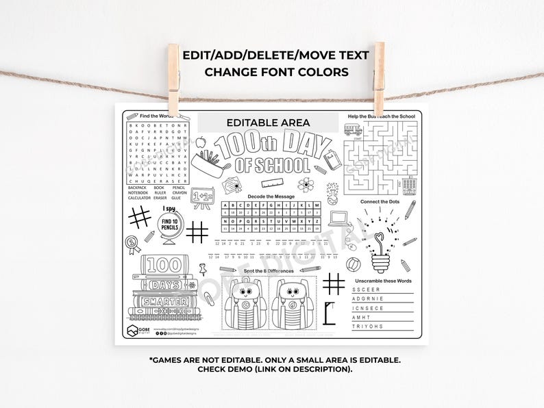 100th Day of School Activity Sheet & Placemat (digital Download) - Etsy