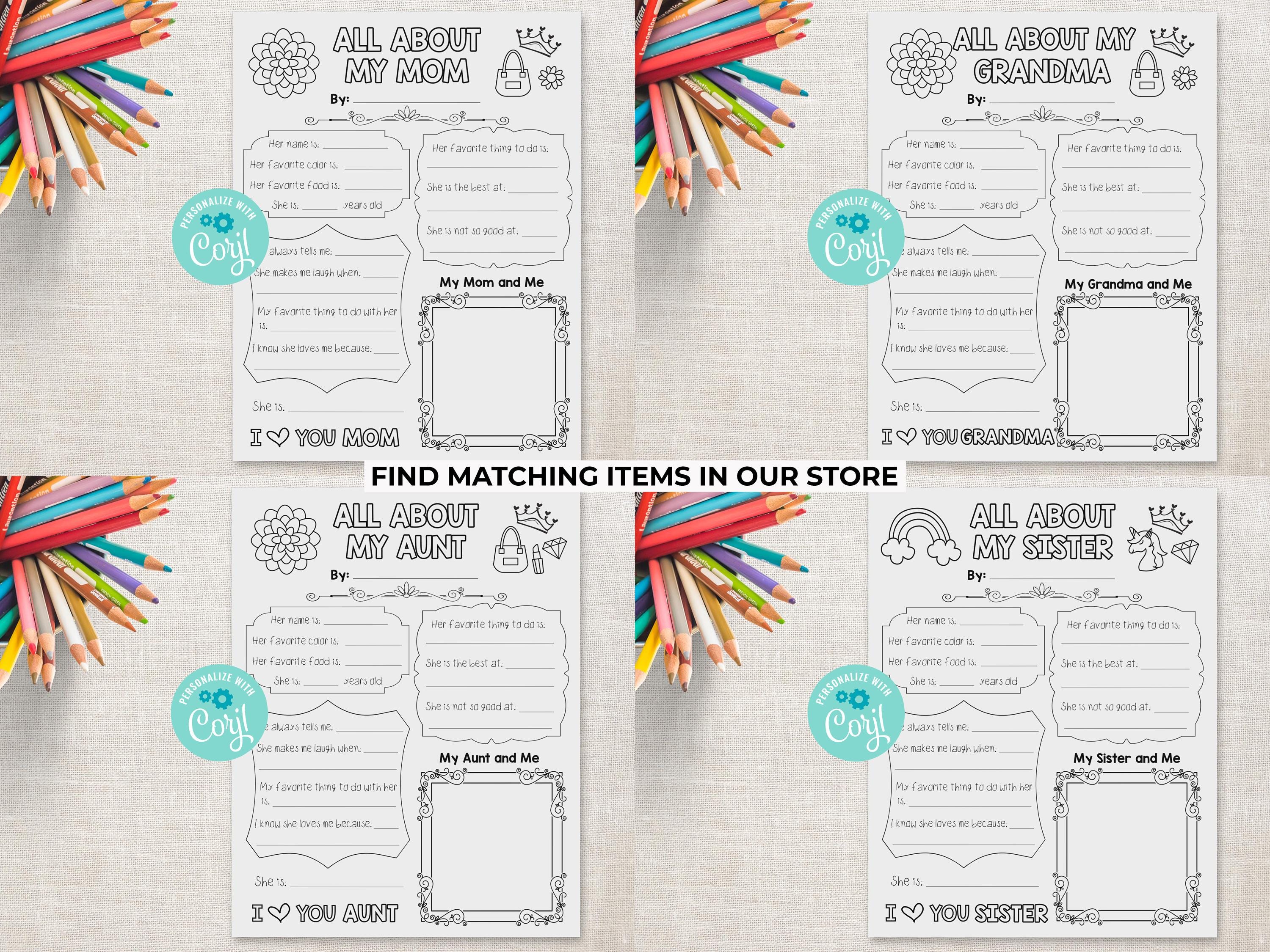 All About My Sister Printable - Mother's Day Gift - Mother's Day ...