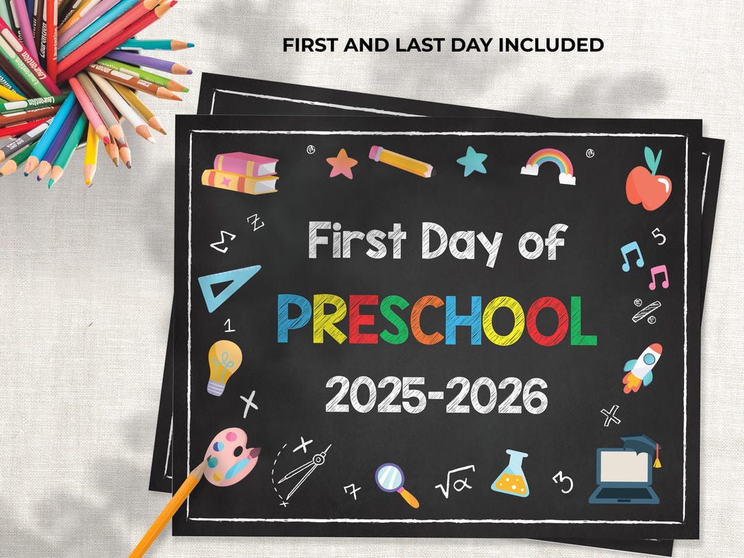 First Day of Preschool Sign Back to School Printable Poster Instant ...