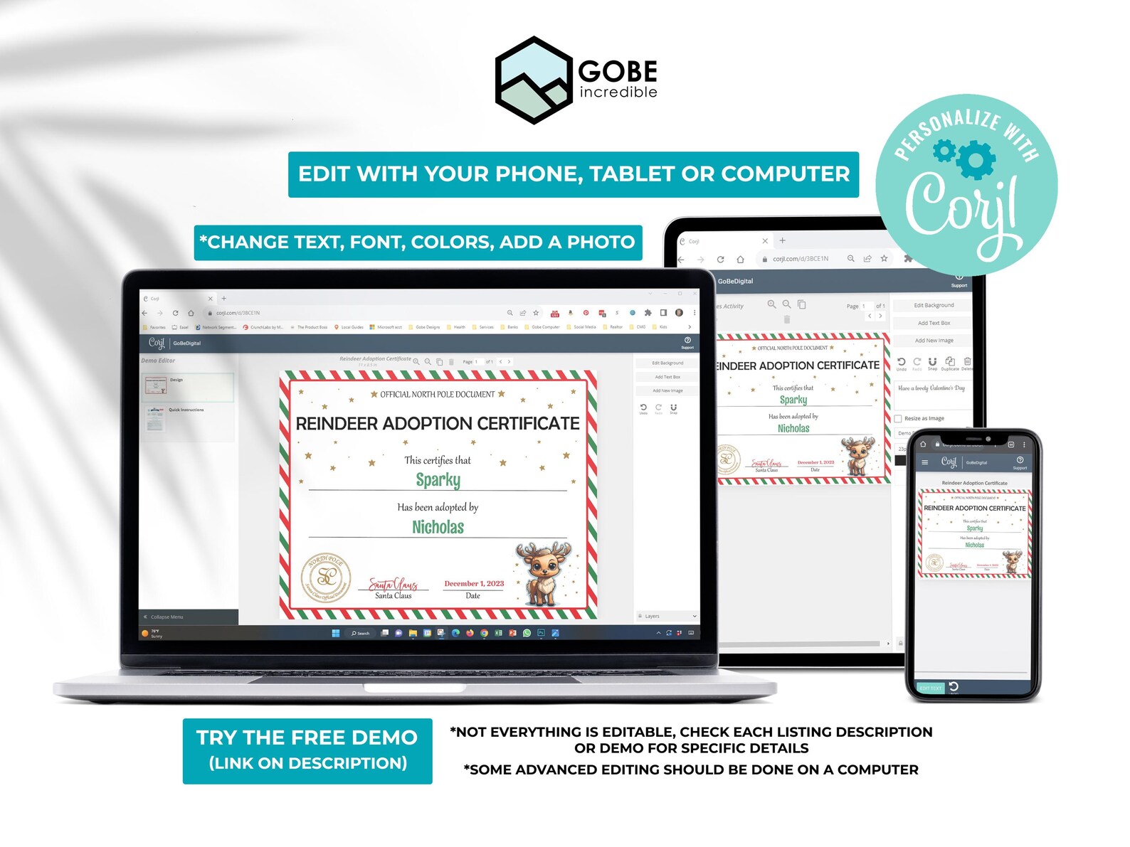 Santa's Official Reindeer Adoption Certificate. Adopt a Reindeer. Pet ...