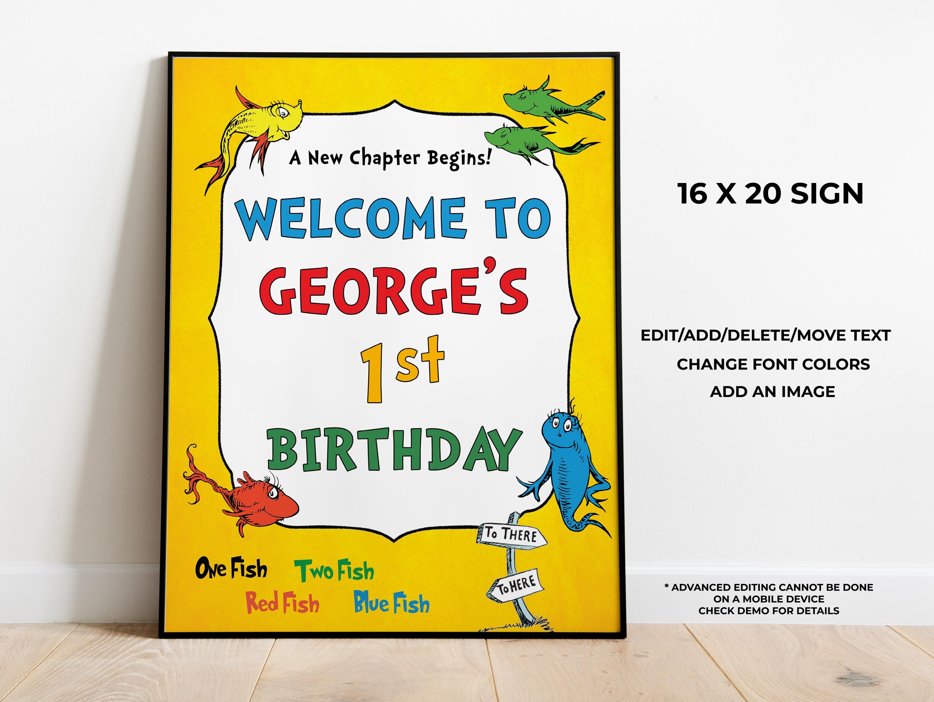 One Fish Two Fish Welcome Sign 16x20 Birthday Party Instant Digital ...