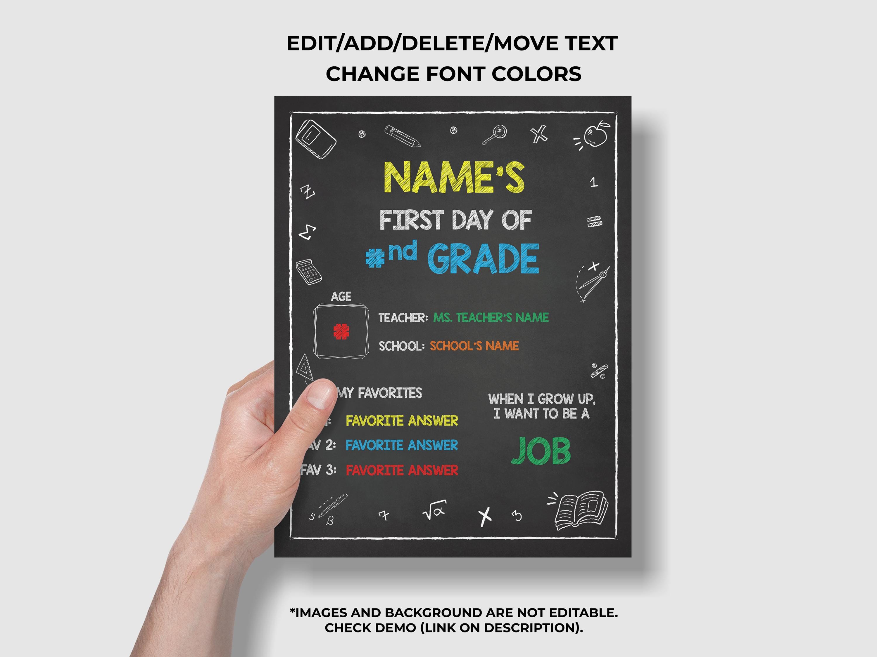 First Day of School Editable Printable Sign Poster - Instant Download ...