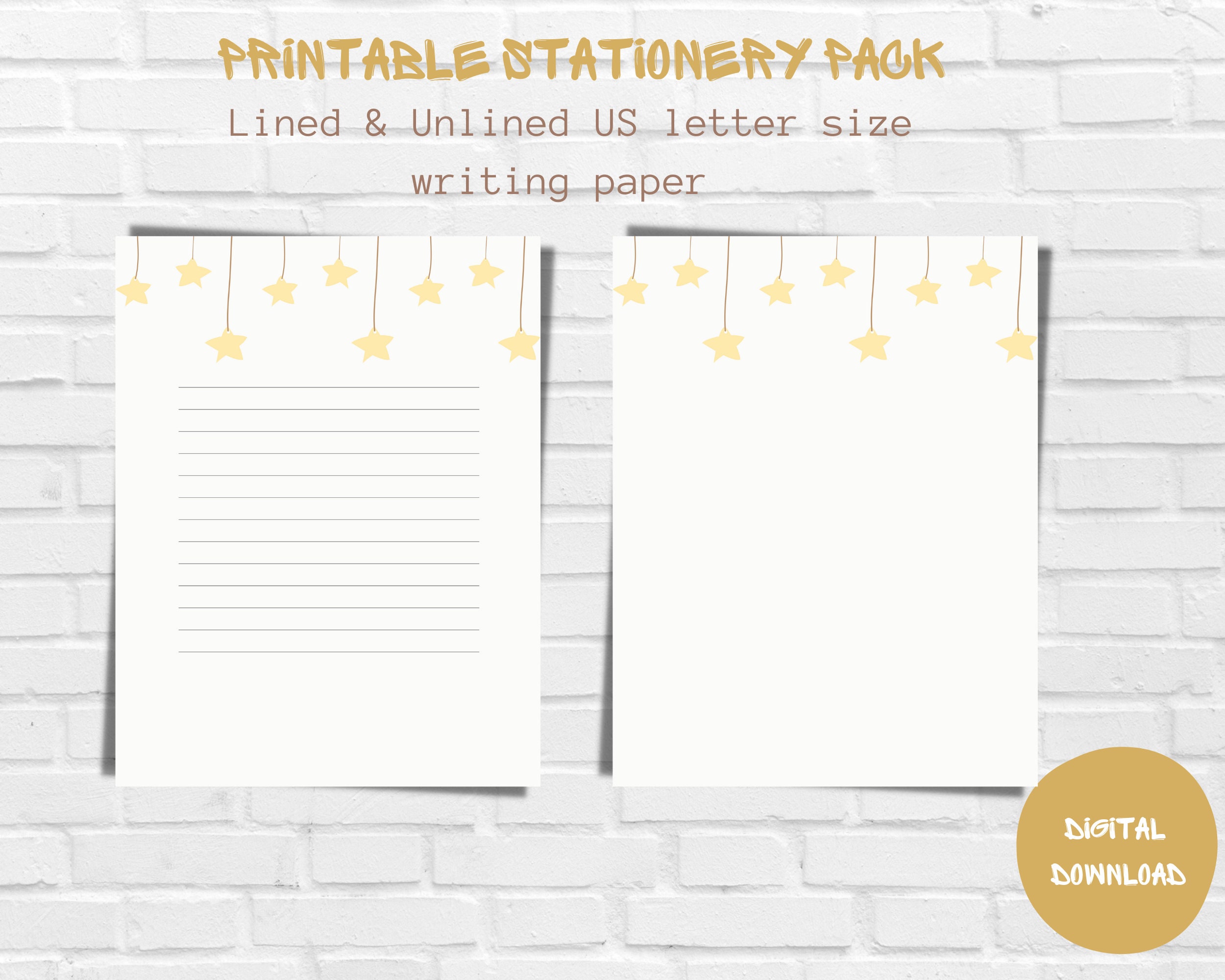 Starry Writing Paper, Boho Printable Stationery Saving Pack, Boho Stars ...