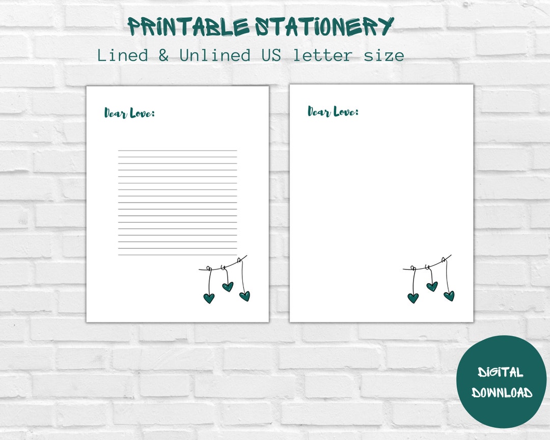 Dear Love Printable Stationery, Valentine's Digital Stationery, Writing ...