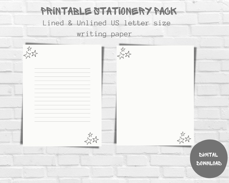 Starry Writing Paper, Graphic Printable Stationery Saving Pack, Stars ...