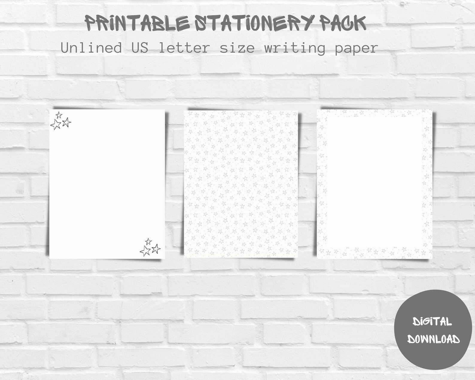 Starry Writing Paper, Graphic Printable Stationery Saving Pack, Stars ...