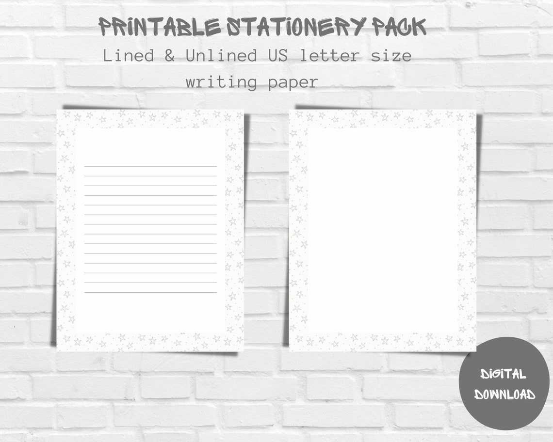 Starry Writing Paper, Graphic Printable Stationery Saving Pack, Stars ...