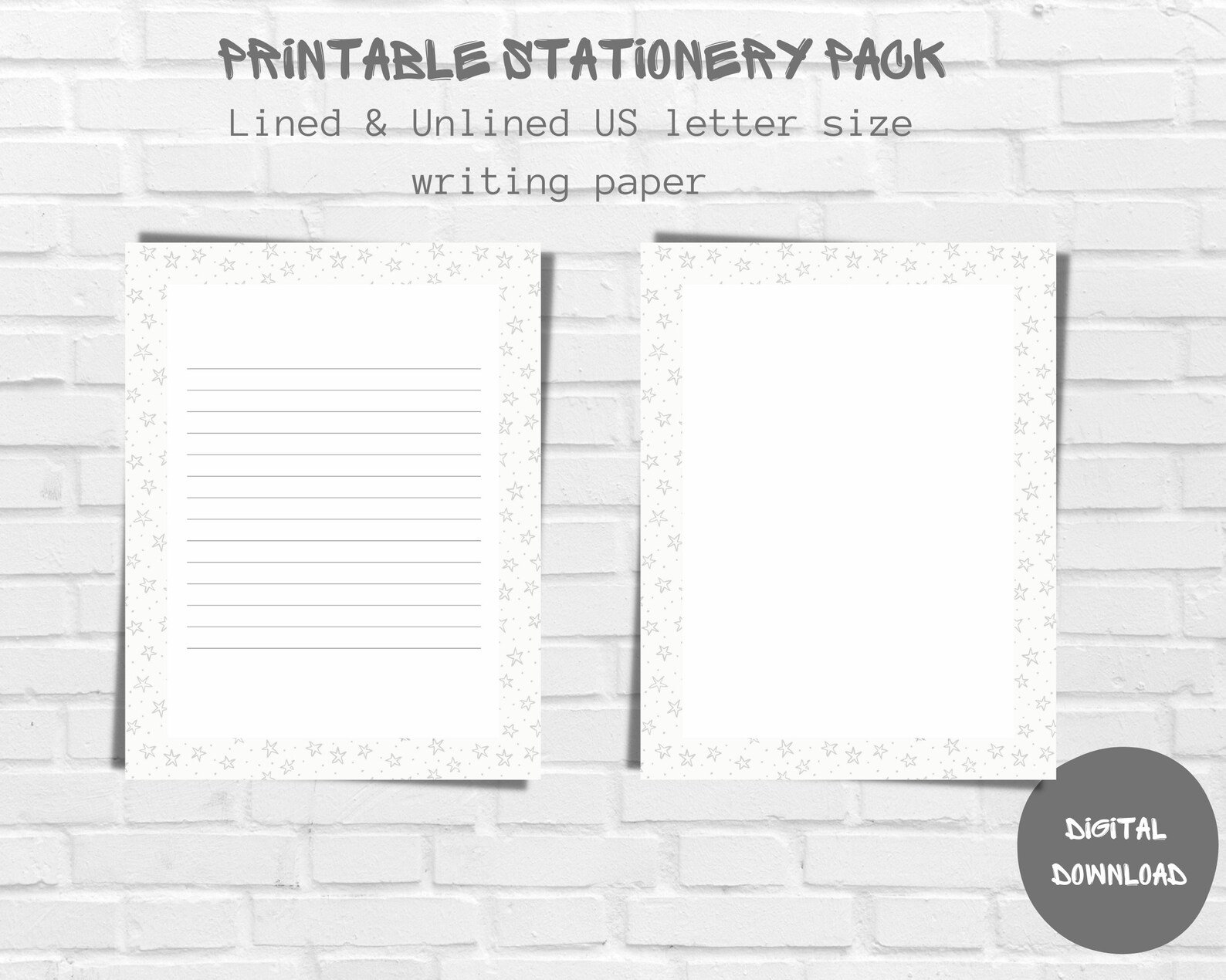 Starry Writing Paper, Graphic Printable Stationery Saving Pack, Stars ...