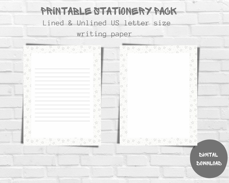 Starry Writing Paper, Graphic Printable Stationery Saving Pack, Stars ...