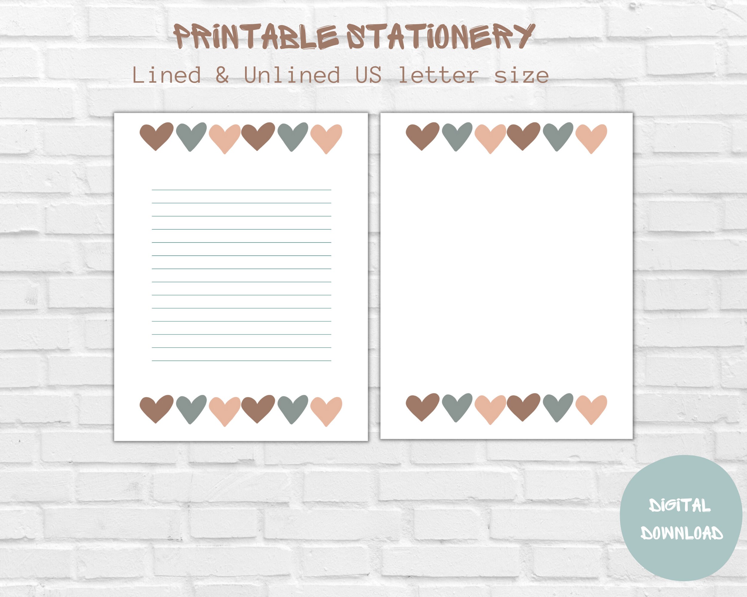 Printable Stationery With Boho Hearts for Valentine's Day, Love Letter ...