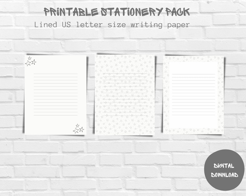 Starry Writing Paper, Graphic Printable Stationery Saving Pack, Stars ...