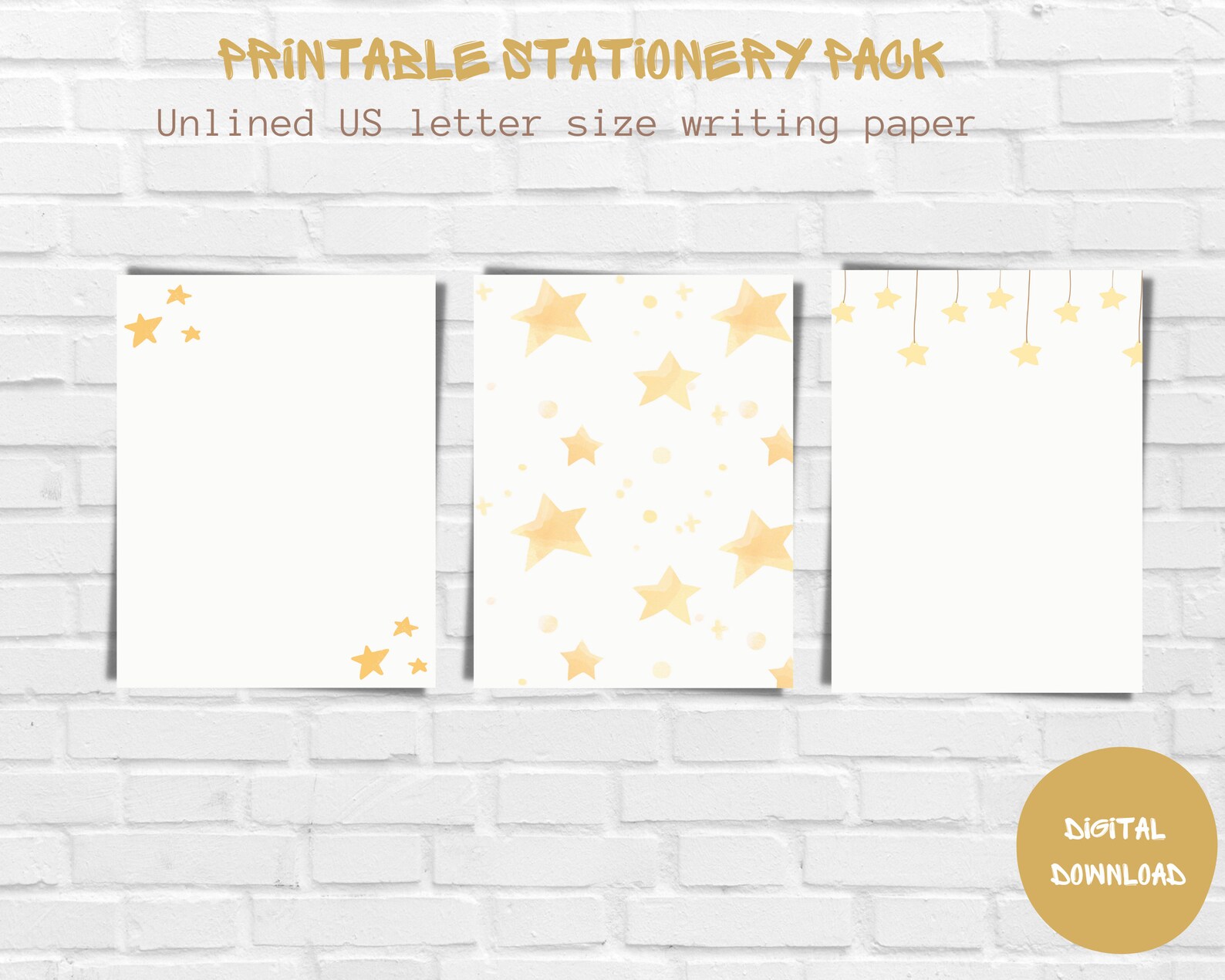 Starry Writing Paper, Boho Printable Stationery Saving Pack, Boho Stars ...