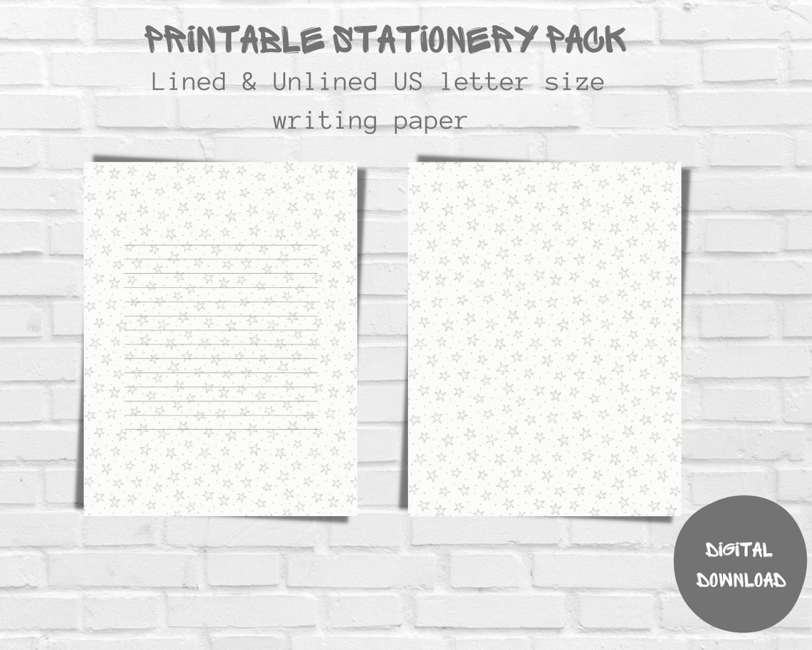 Starry Writing Paper, Graphic Printable Stationery Saving Pack, Stars ...
