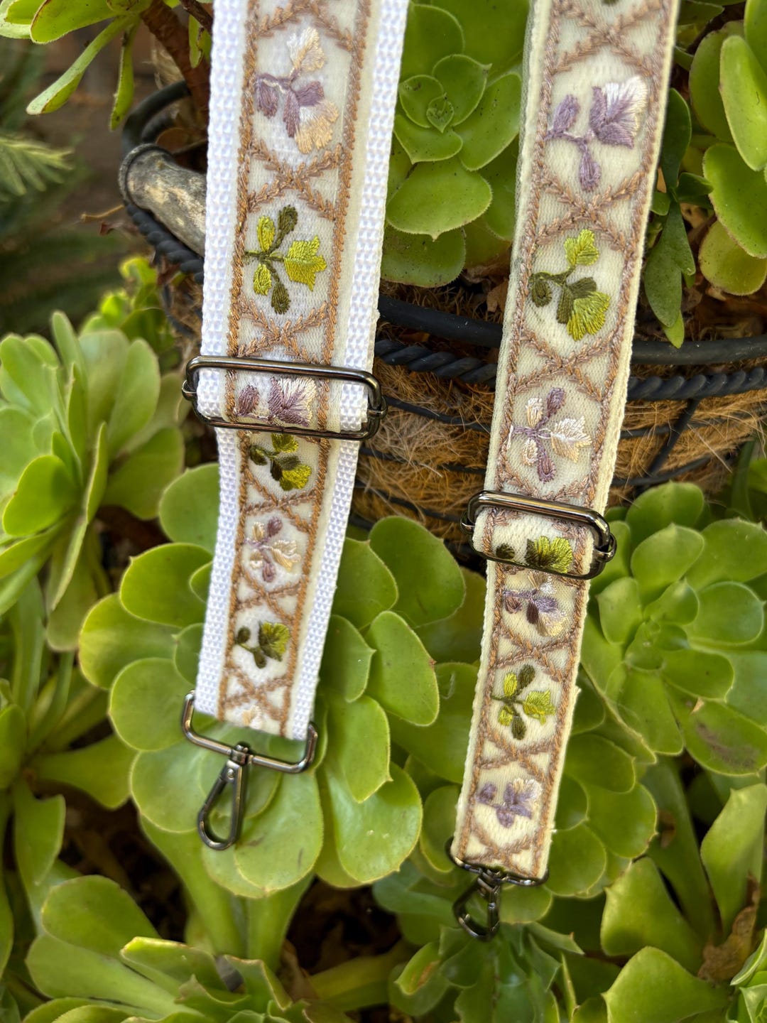 Embroidered Floral Bag Strap: Adjustable Cream Fabric Belt - Etsy