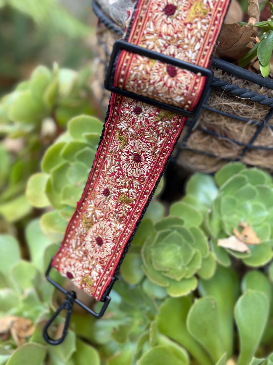 Adjustable Upcycled Silk Sari Bag Strap: Red Floral Embroidery - Etsy