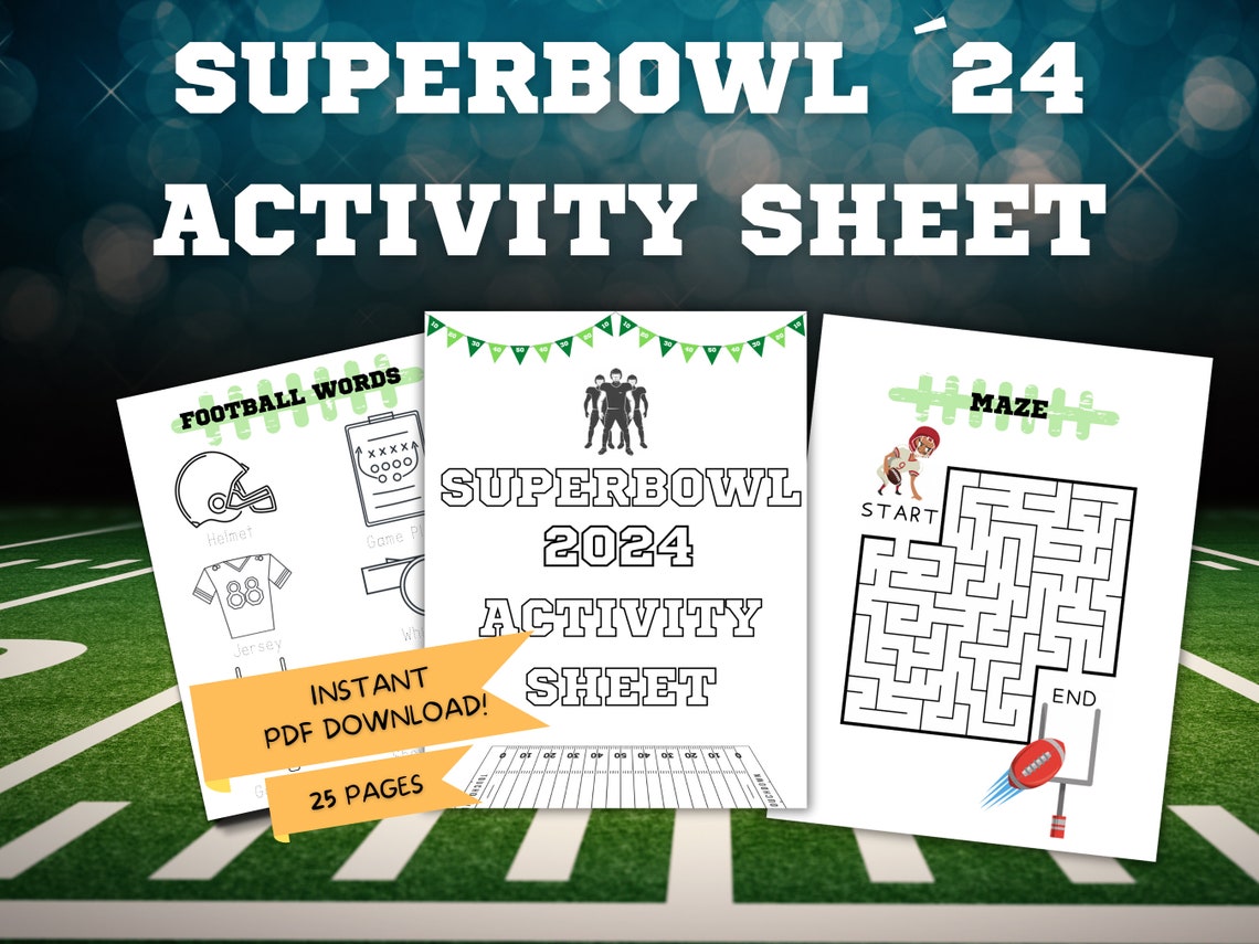2024 SUPERBOWL KIDS ACTIVITY, Tracing Activity, Coloring Pages, Word ...