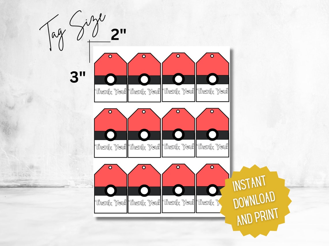 Pokemon Thank You Gift Tags, Pokemon Party, Pokemon Birthday, Printable ...