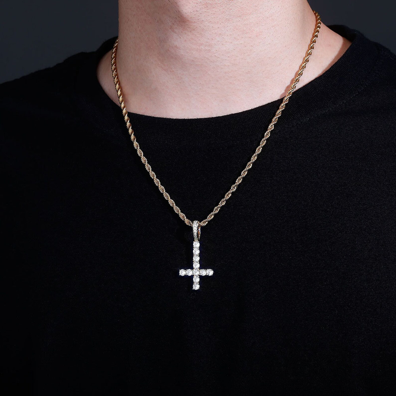 Opium Upside Down Cross Necklace Pendant With Rope Chain - Etsy