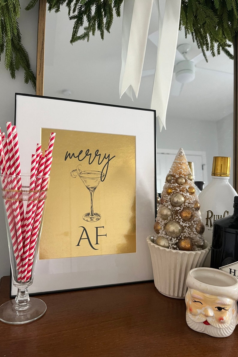 Merry Af-metallic Gold Christmas Bar Cart Sign-funny Holiday Bar Cart ...