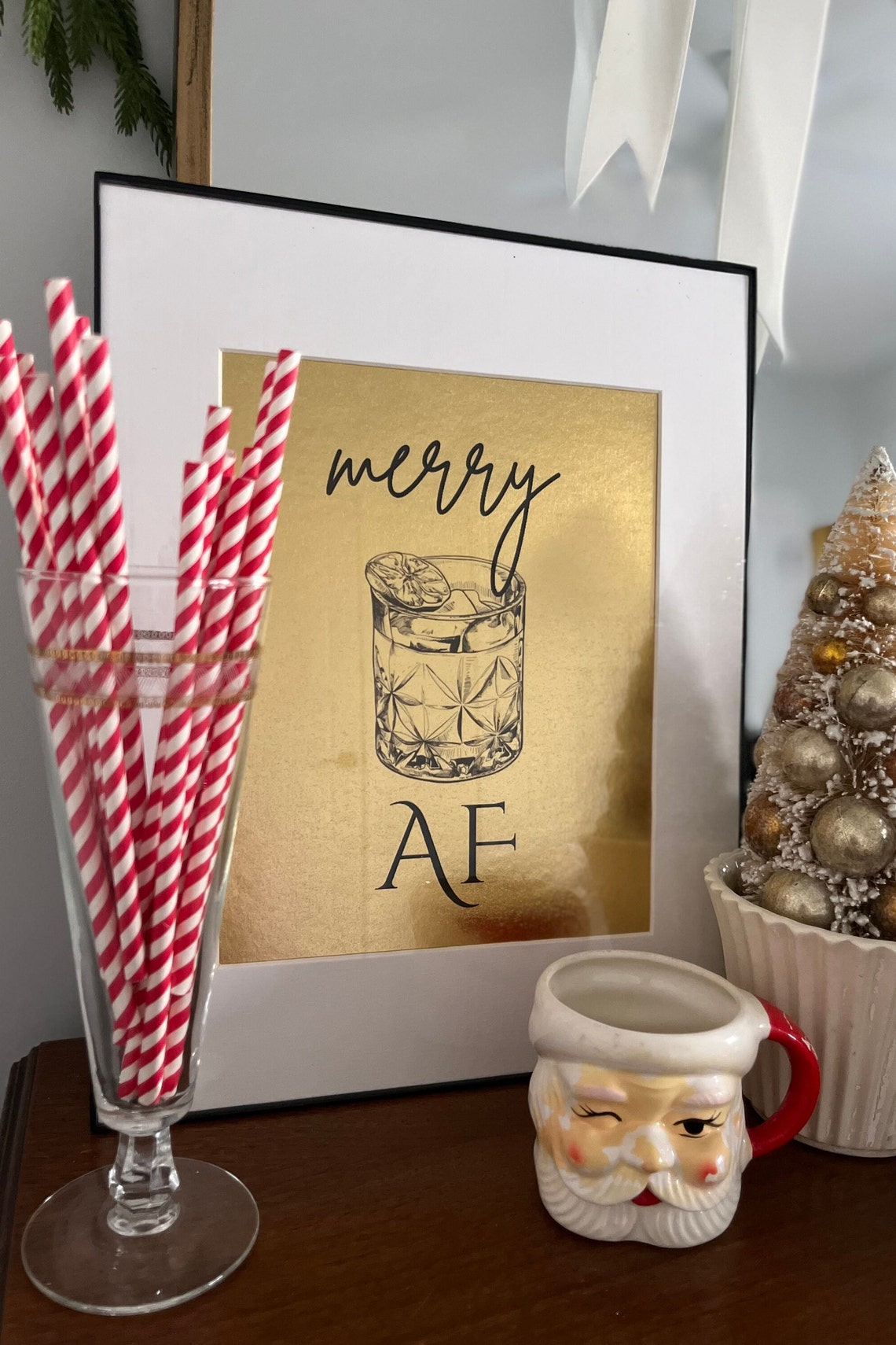 Merry Af-metallic Gold Christmas Bar Cart Sign-funny Holiday Bar Cart ...