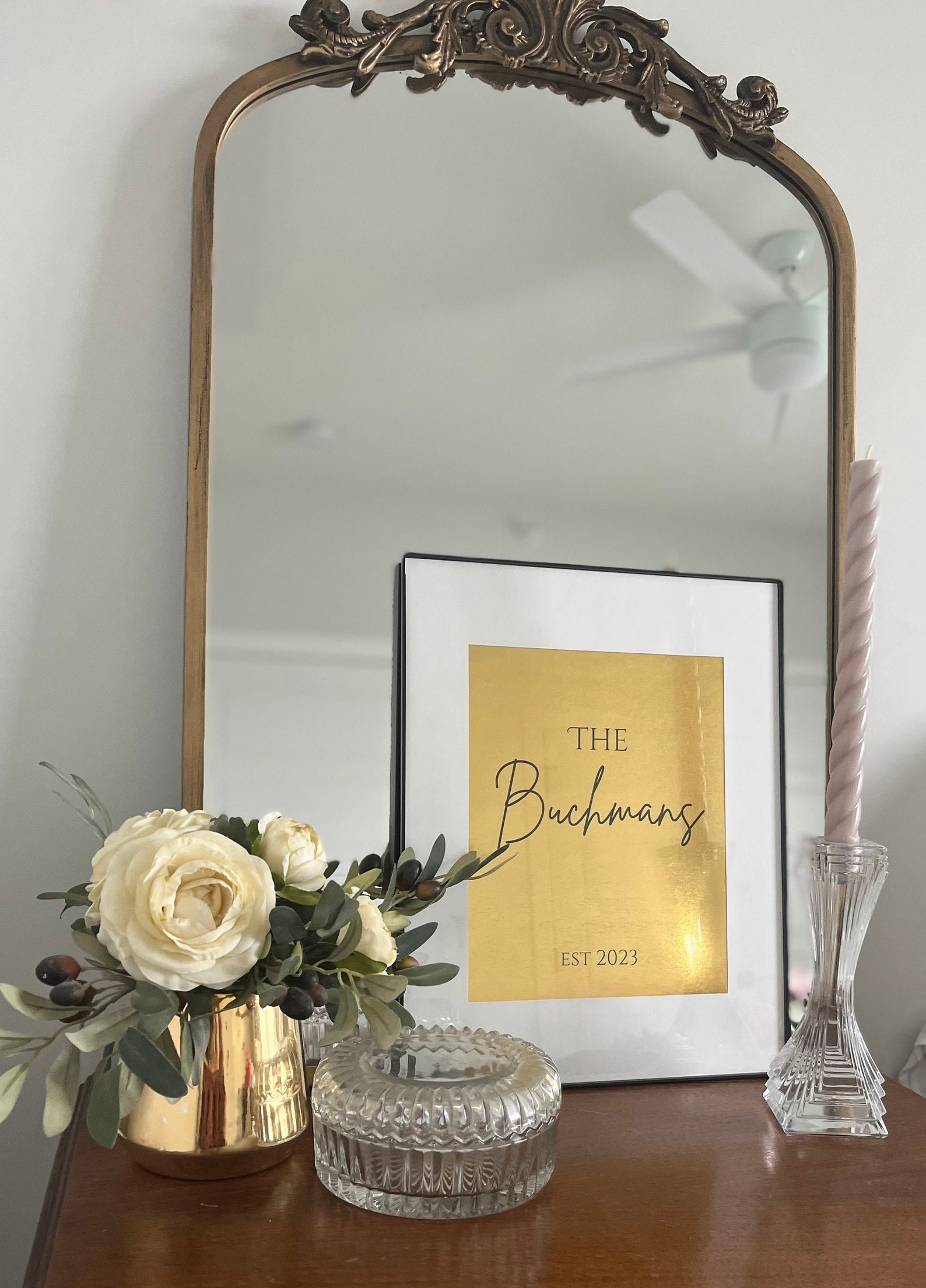Custom Last Name Framed Metallic Gold Print - Custom Newlywed/wedding ...