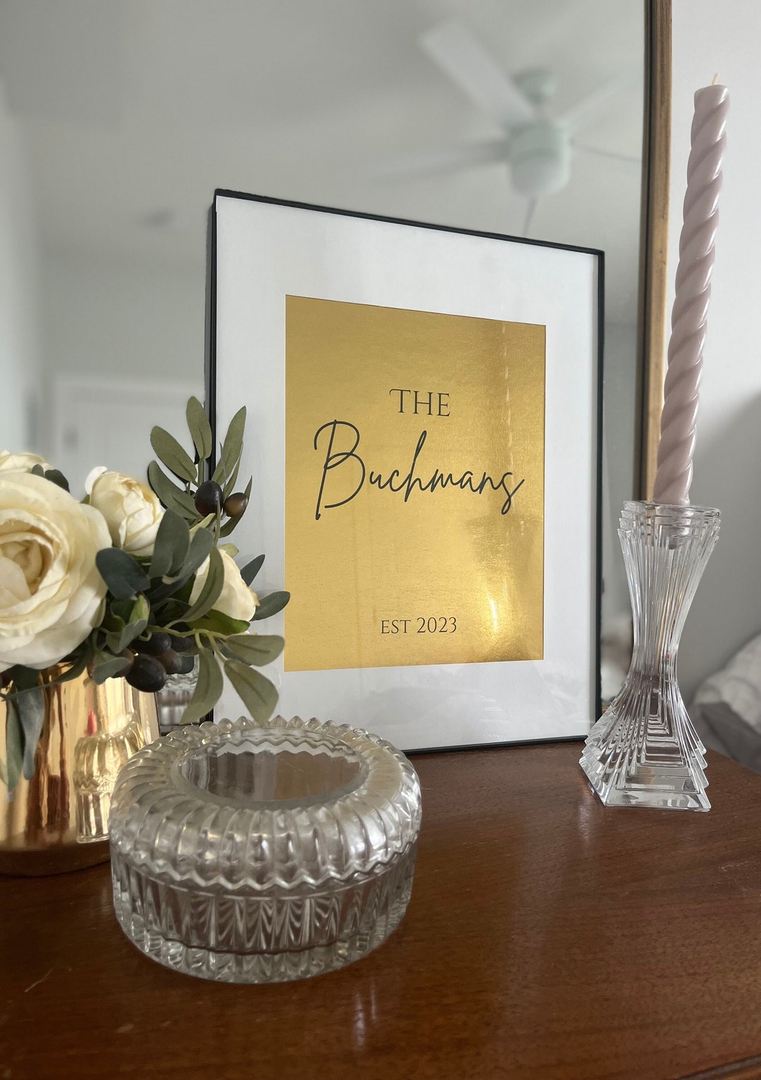 Custom Last Name Framed Metallic Gold Print - Custom Newlywed/wedding ...