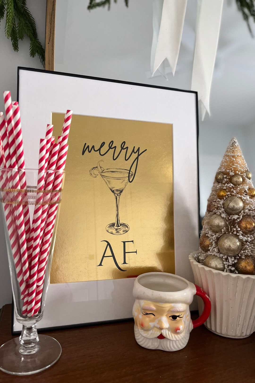 Merry Af-metallic Gold Christmas Bar Cart Sign-funny Holiday Bar Cart ...