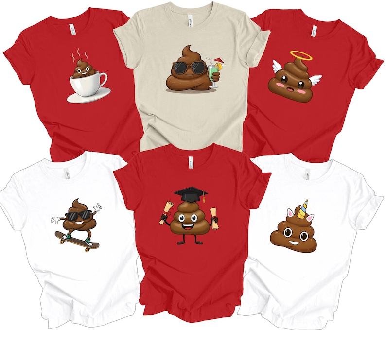Funny Poop Emoji T-shirt Set | Cute & Silly Graphic Tees | Birthday ...