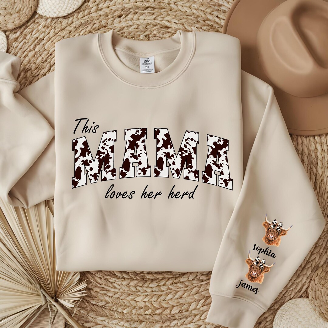Custom Cow Print Sweatshirt, Personalized Mama Herd Gift - Etsy